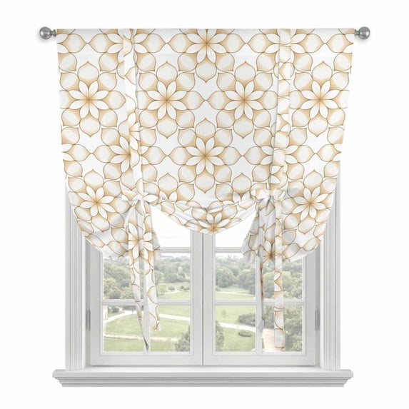 Classic Art Tie Up Curtains, Retro Brown Floral Pattern Decor ...