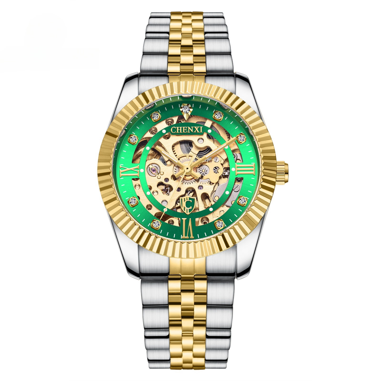 Classic Automatic Mechanical Waterproof Green Men's Watch Gold Solid ...