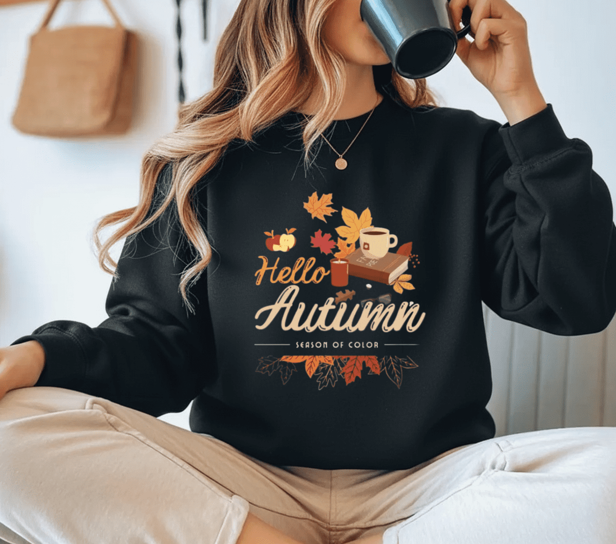 Classic Autumn Leaves Illustration Soft Cozy Fall Season Sweatshirt, up ...