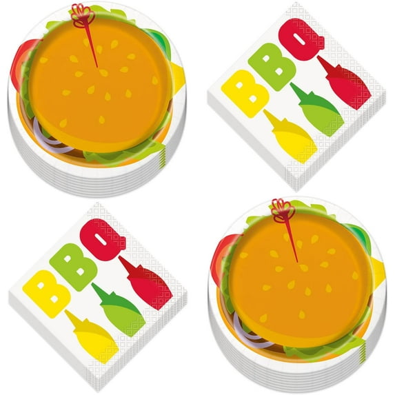 Classic BBQ Party Burger Paper Dessert Plates and Beverage Napkins For ...