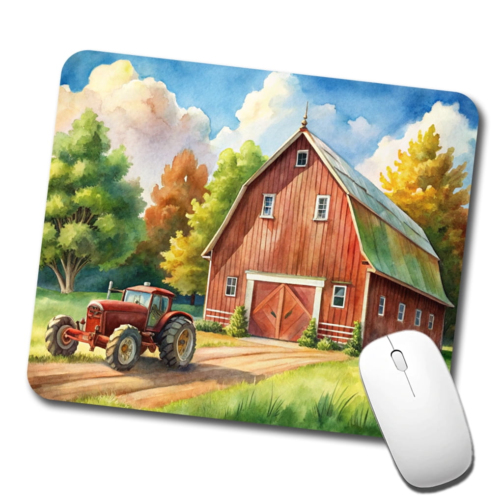 Classic Barn Tractor Watercolor Design Mouse Pad Low Profile Gaming Mat ...