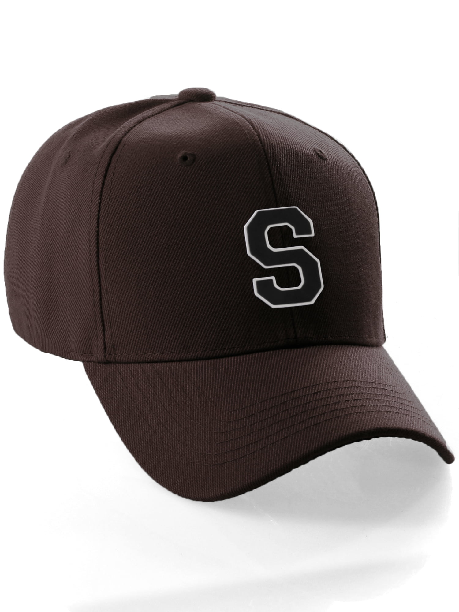 Classic Baseball Hat Custom A to Z Initial Team Letter, Brown Cap White ...