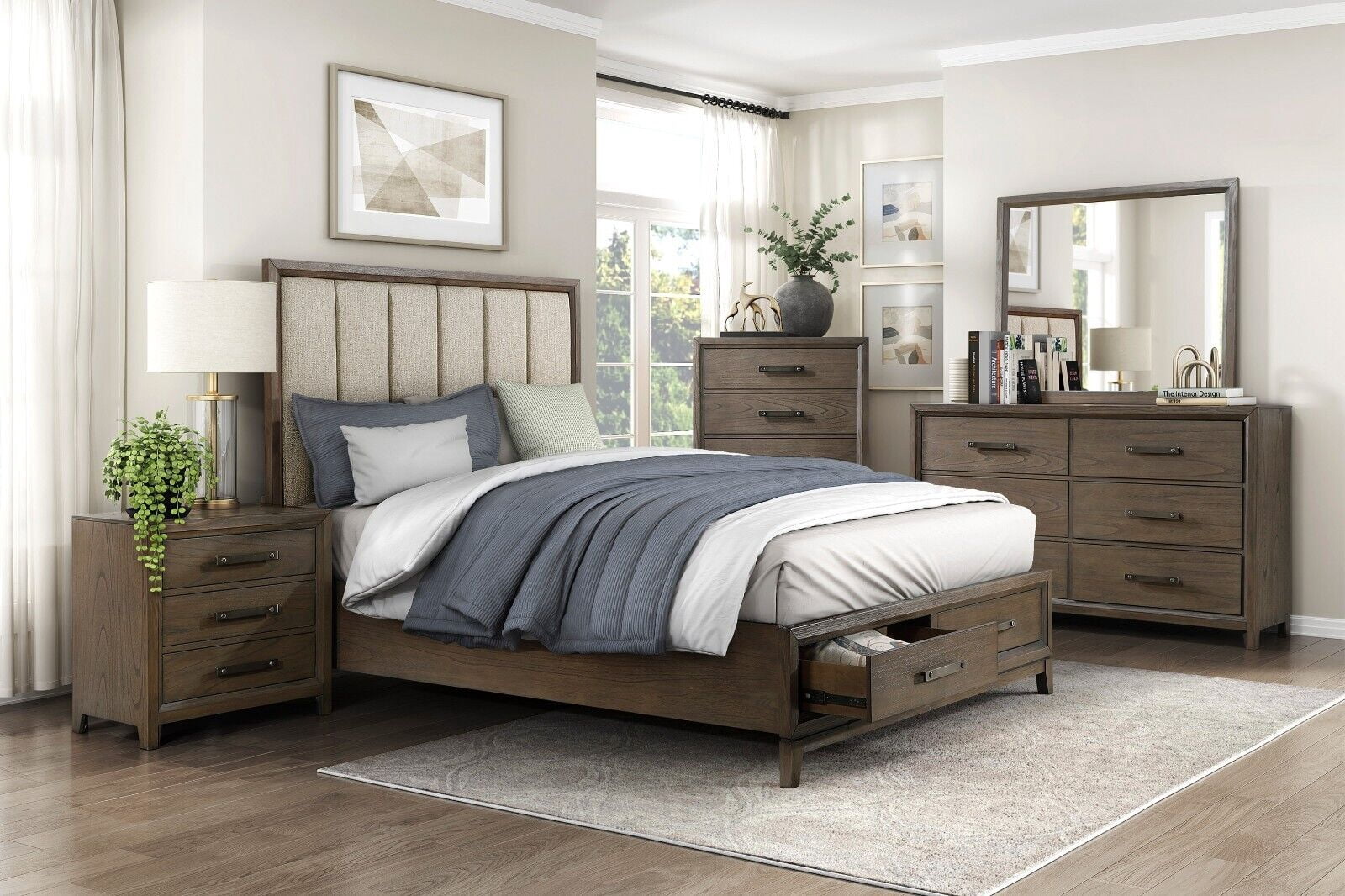 Classic Bedroom 6pc Set King Platform Bed Storage Drawers Two ...