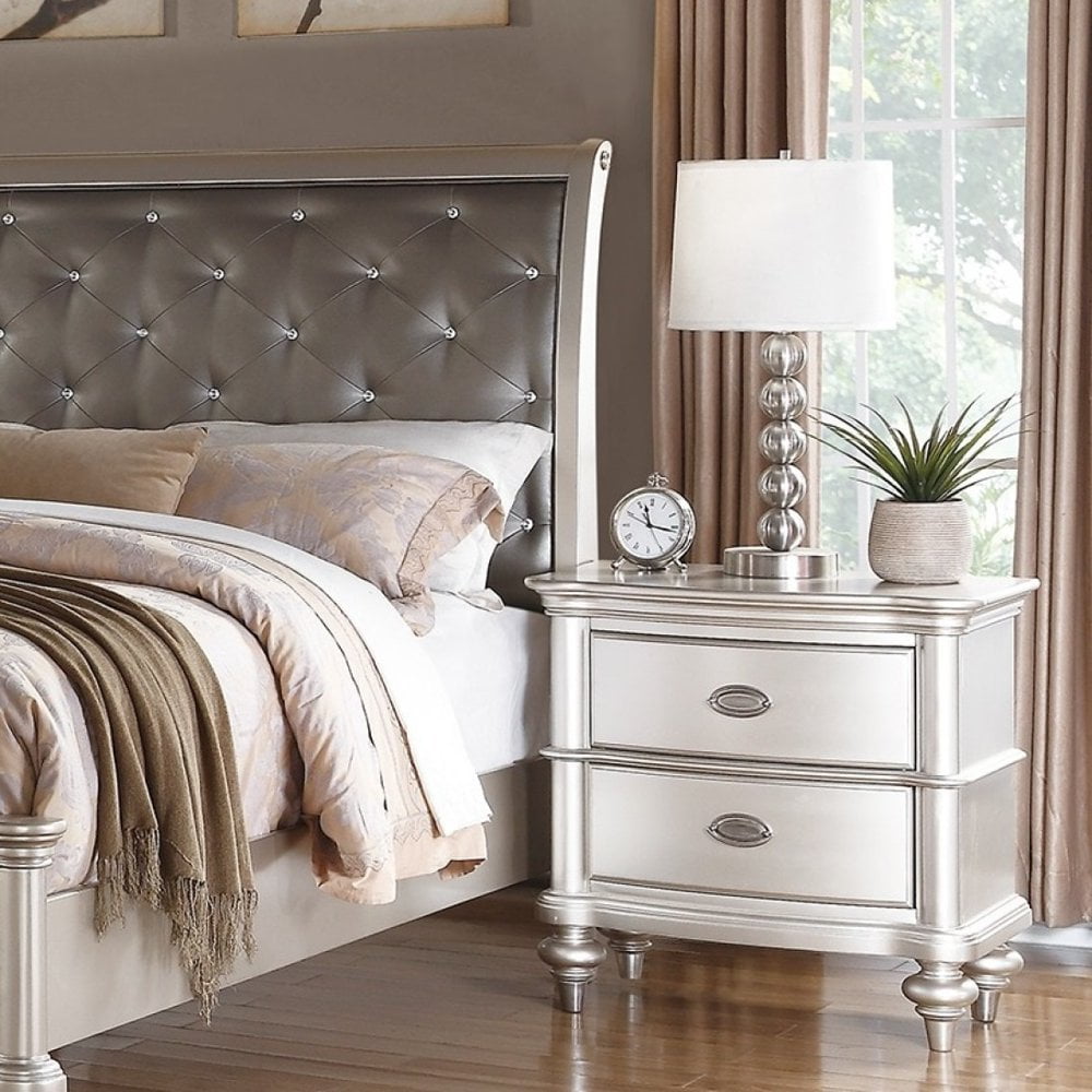White and silver nightstand set of 2 store