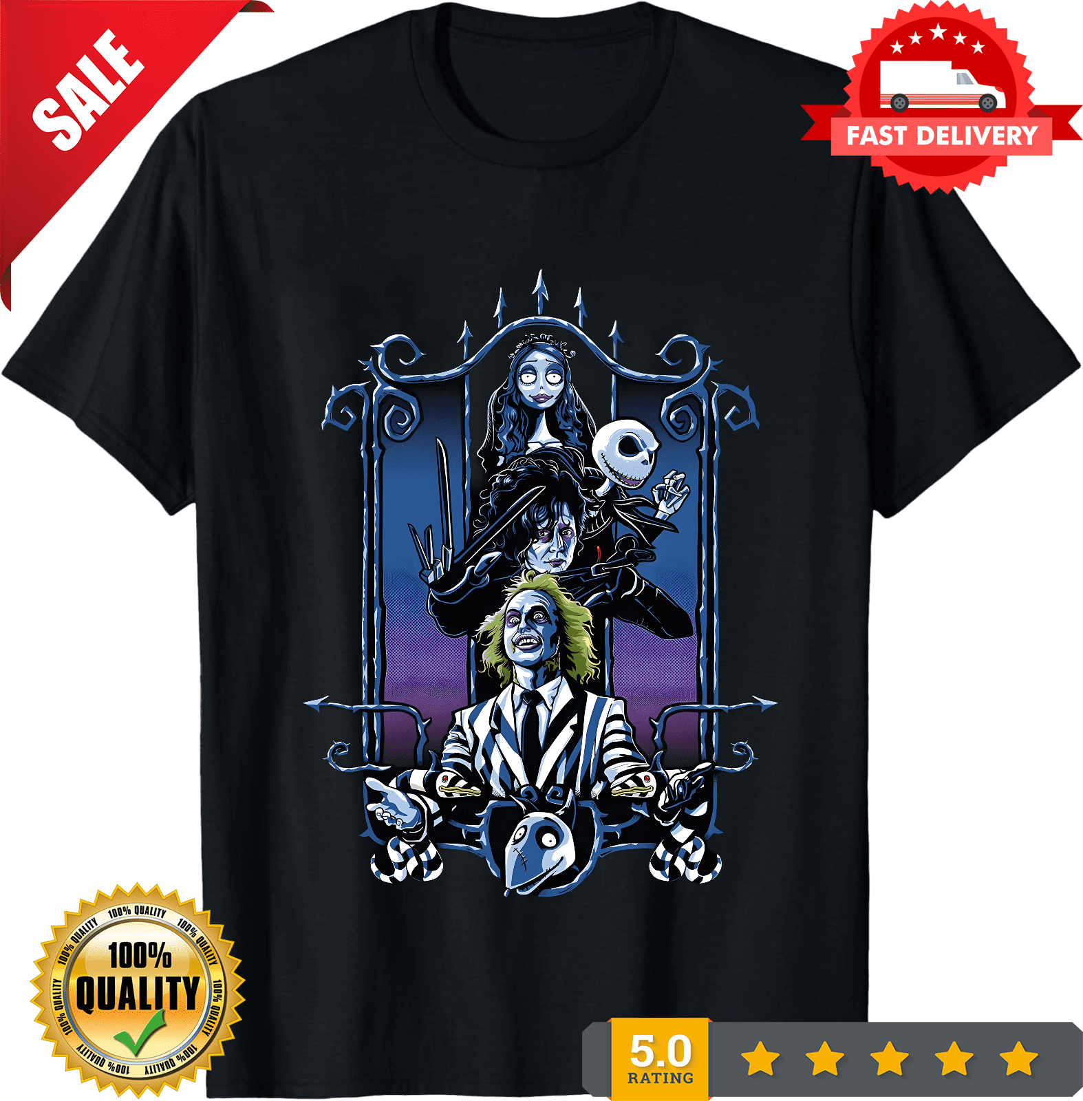 Classic Beetle Juice Corpse Bride Edward Scissorhands Horror Theme Tee ...