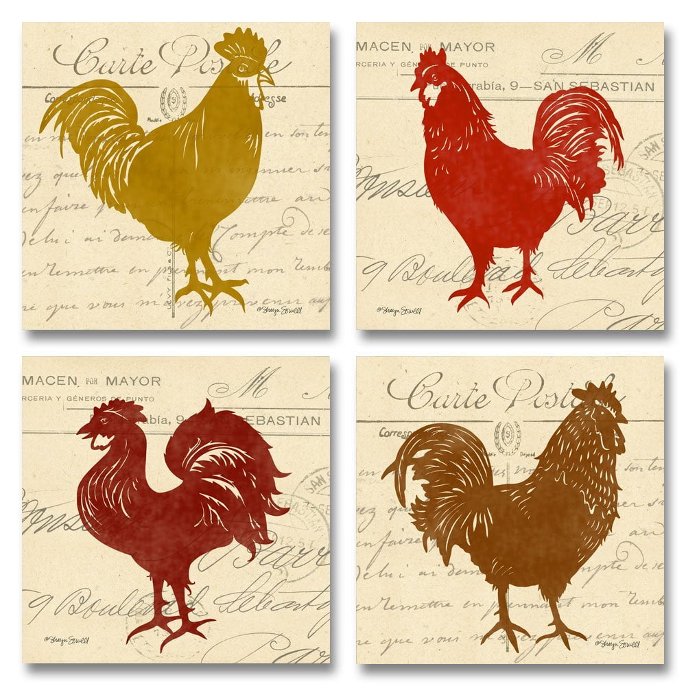 Classic Beige and Red Tuscan Rooster Adult Kitchen Decor; 4 - 12" x 12 ...