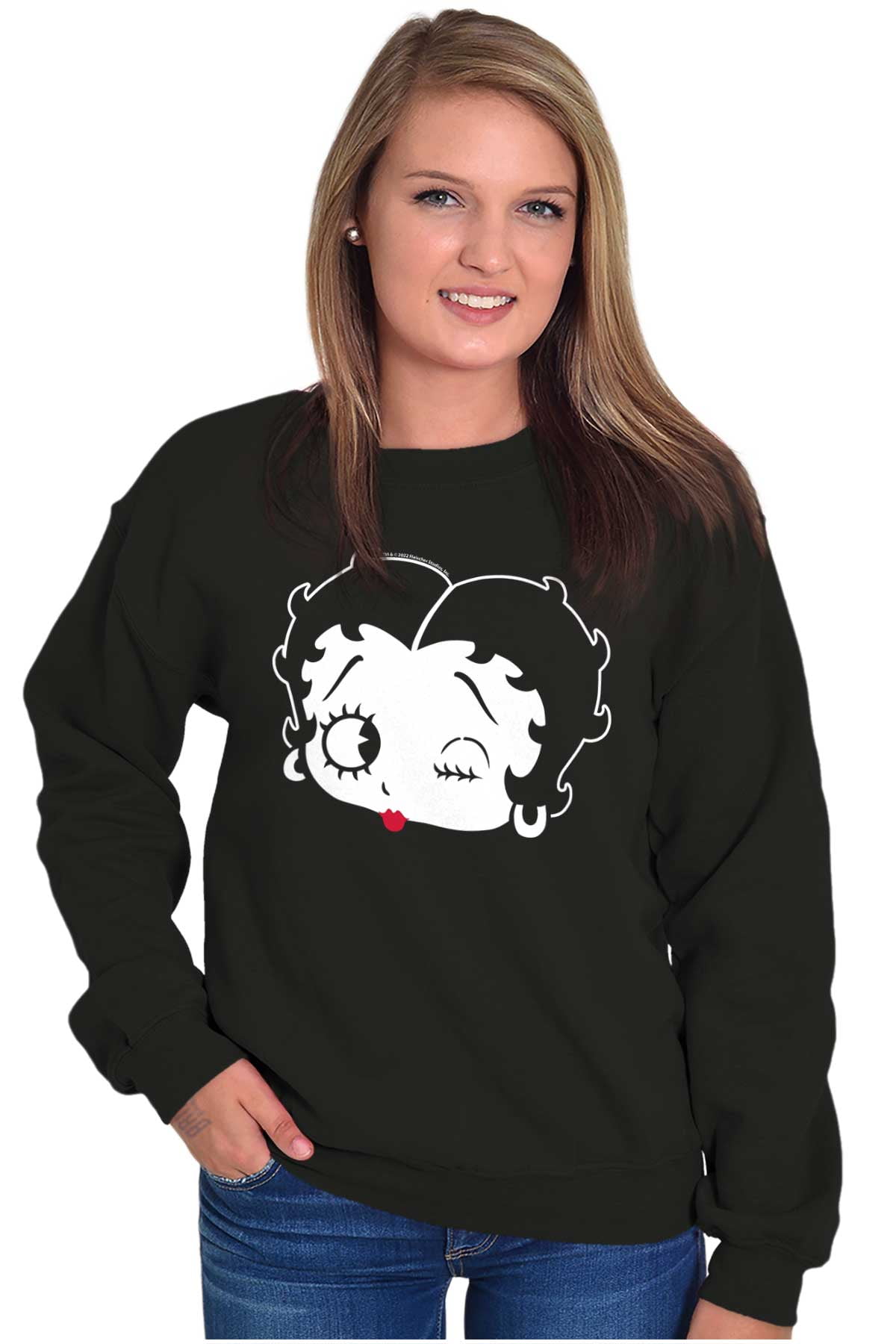 Classic Betty Boop Cartoon Head Wink Women Crewneck Sweatshirt Brisco ...