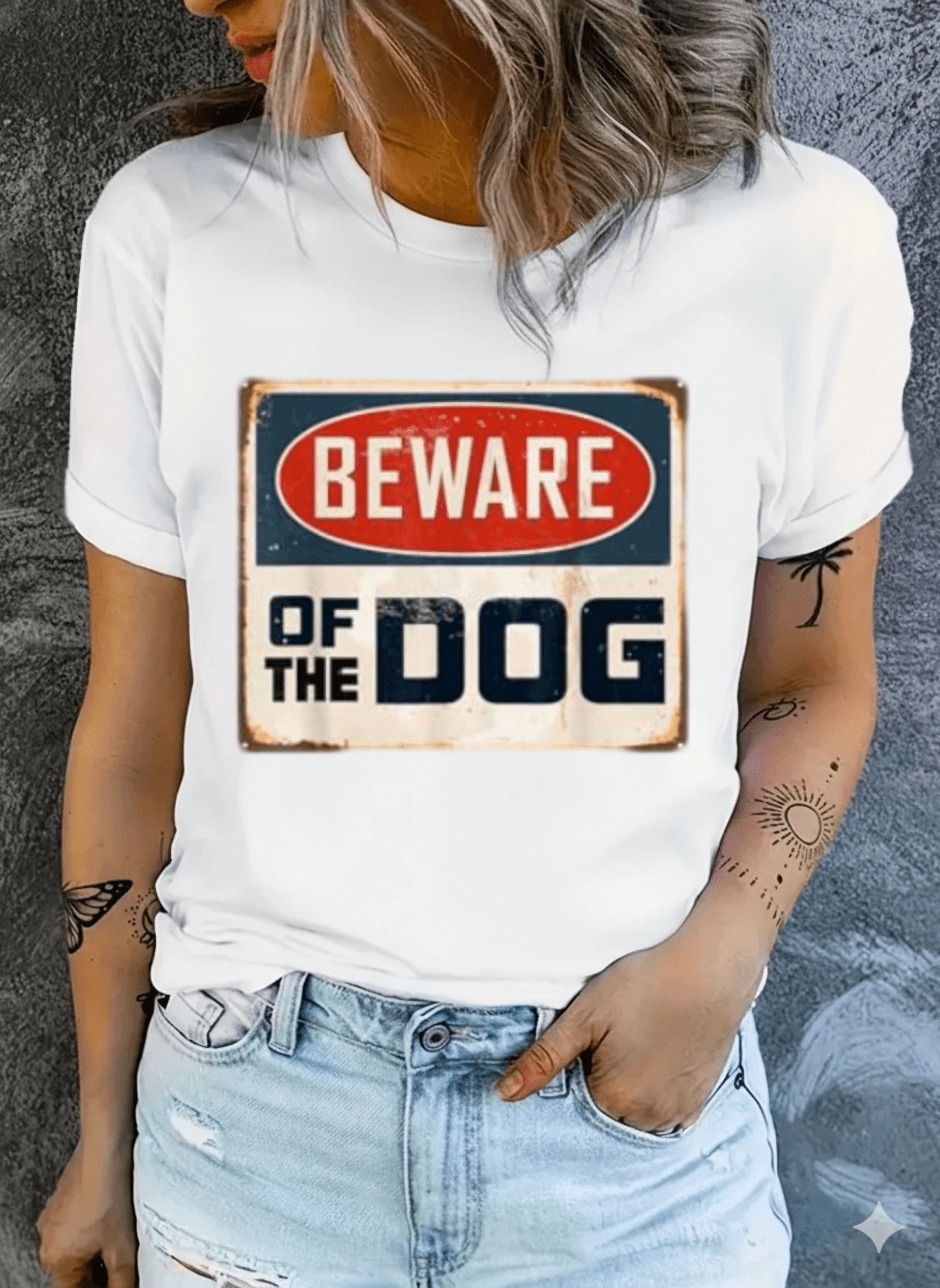 Classic Beware of the Dog Sign Funny Warning Graphic Unisex T-Shirt, up ...