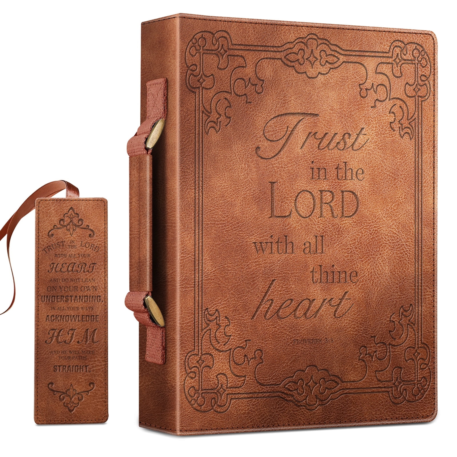 FINPAC Large PU Leather Bible Cover with Zippered Pockets & Handle ...