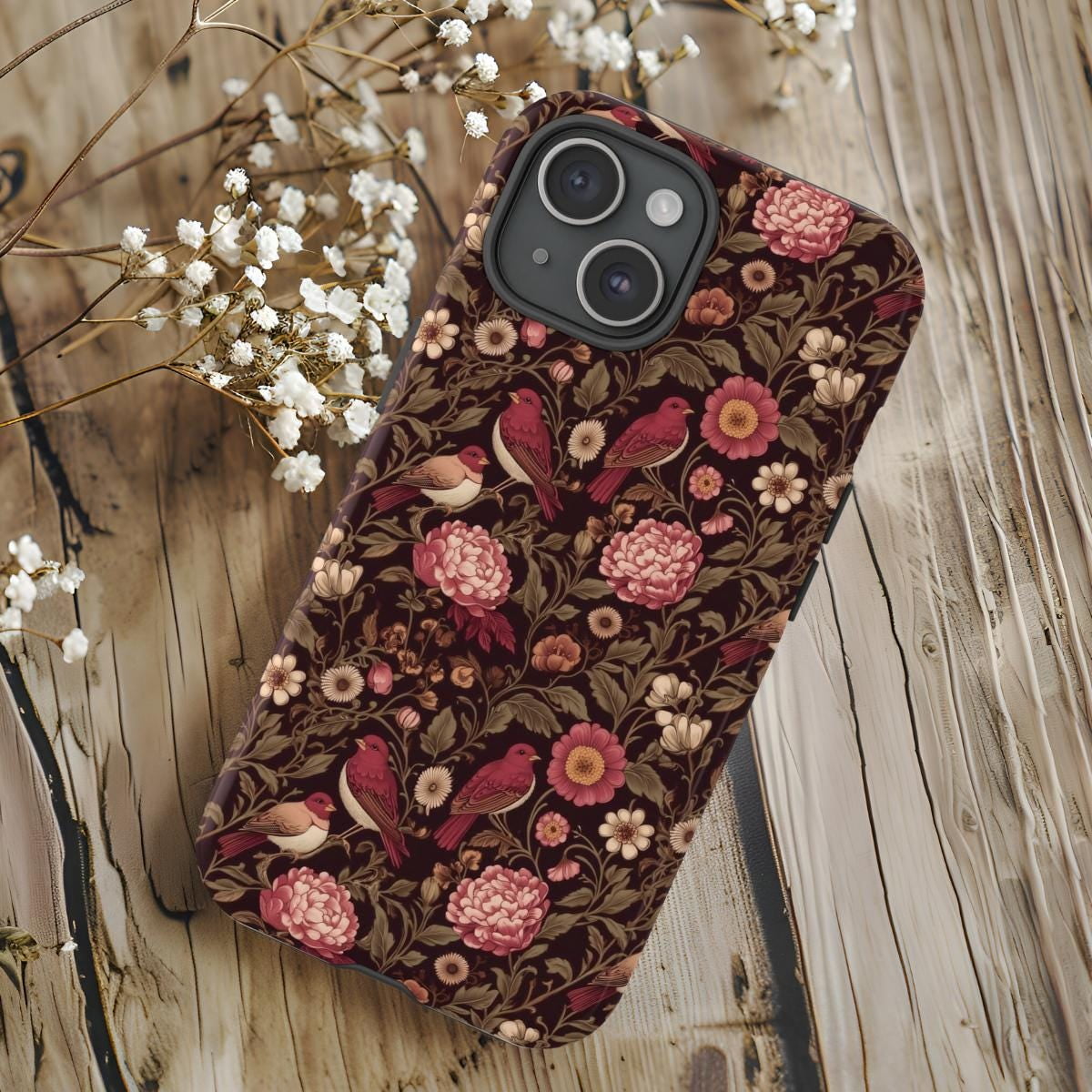 Classic Bird Glow Phone Case Vintage Floral Pattern for iPhone 17 ...