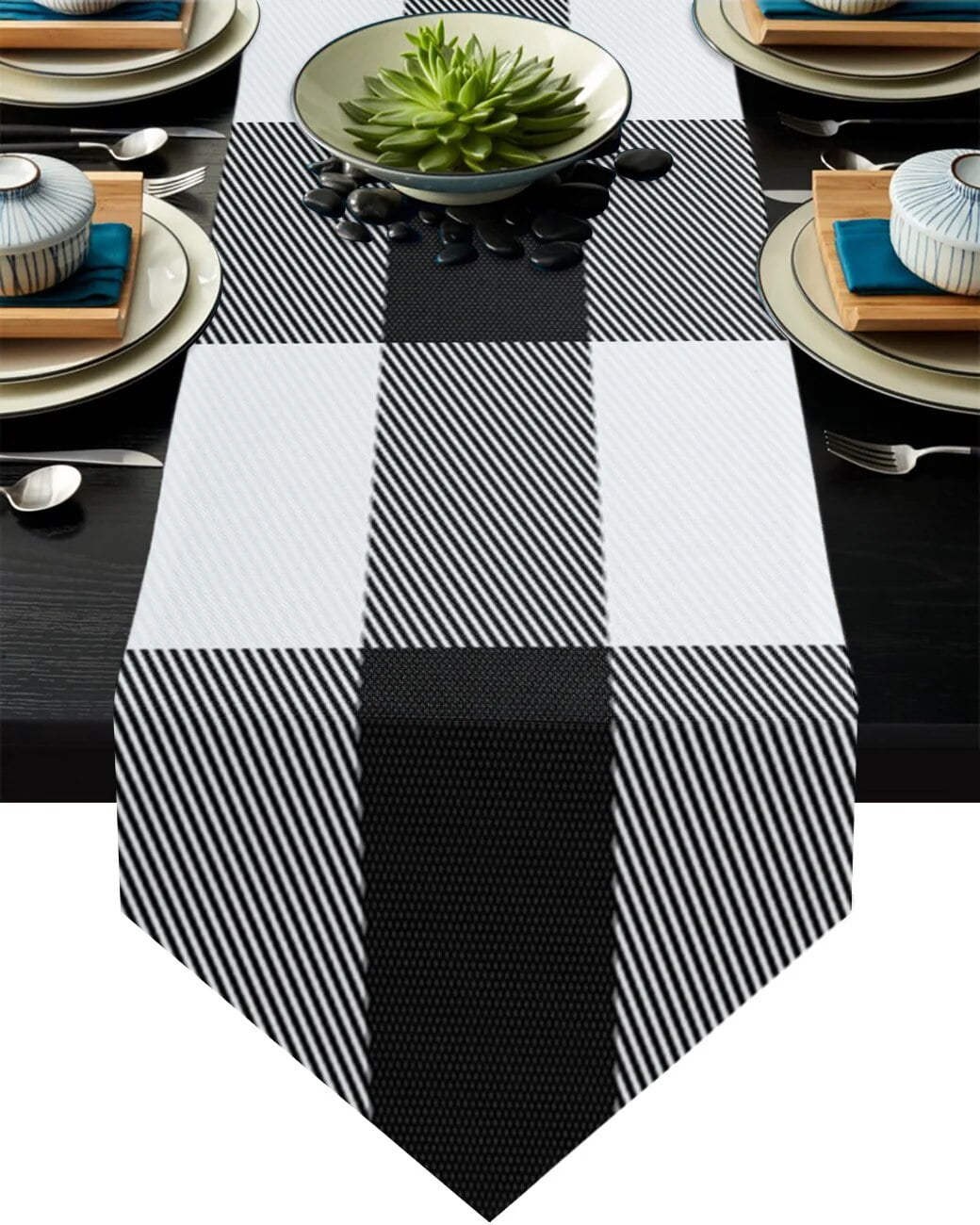 Classic Black And White Plaid Table Runners For Wedding Party ...