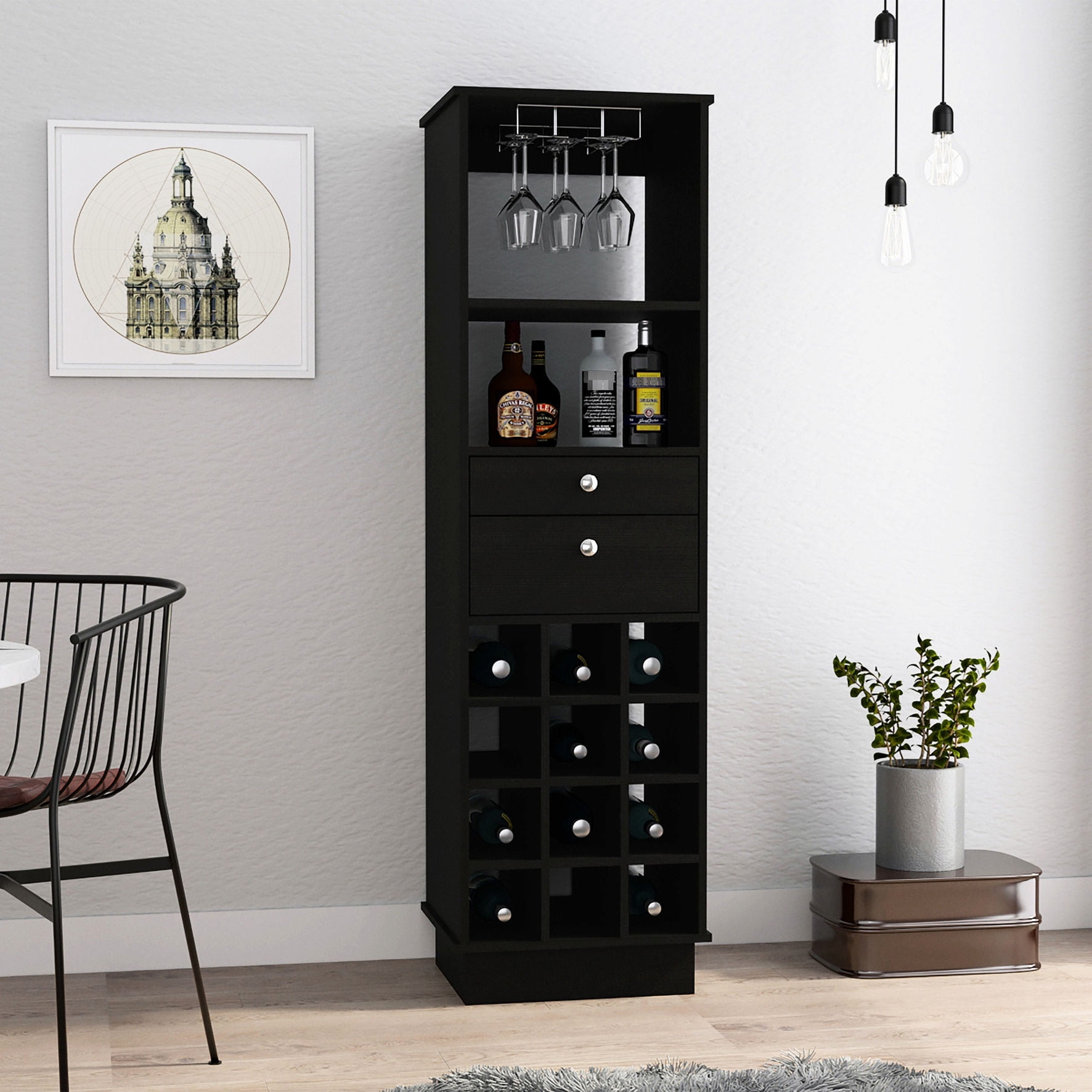 Classic Black Bar Cabinet with Built - in Wine Racks and Shelf ...