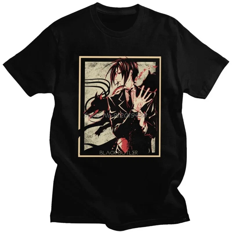 Classic Black Butler T Shirt Men Short Sleeves Cotton Tee Top Japan ...
