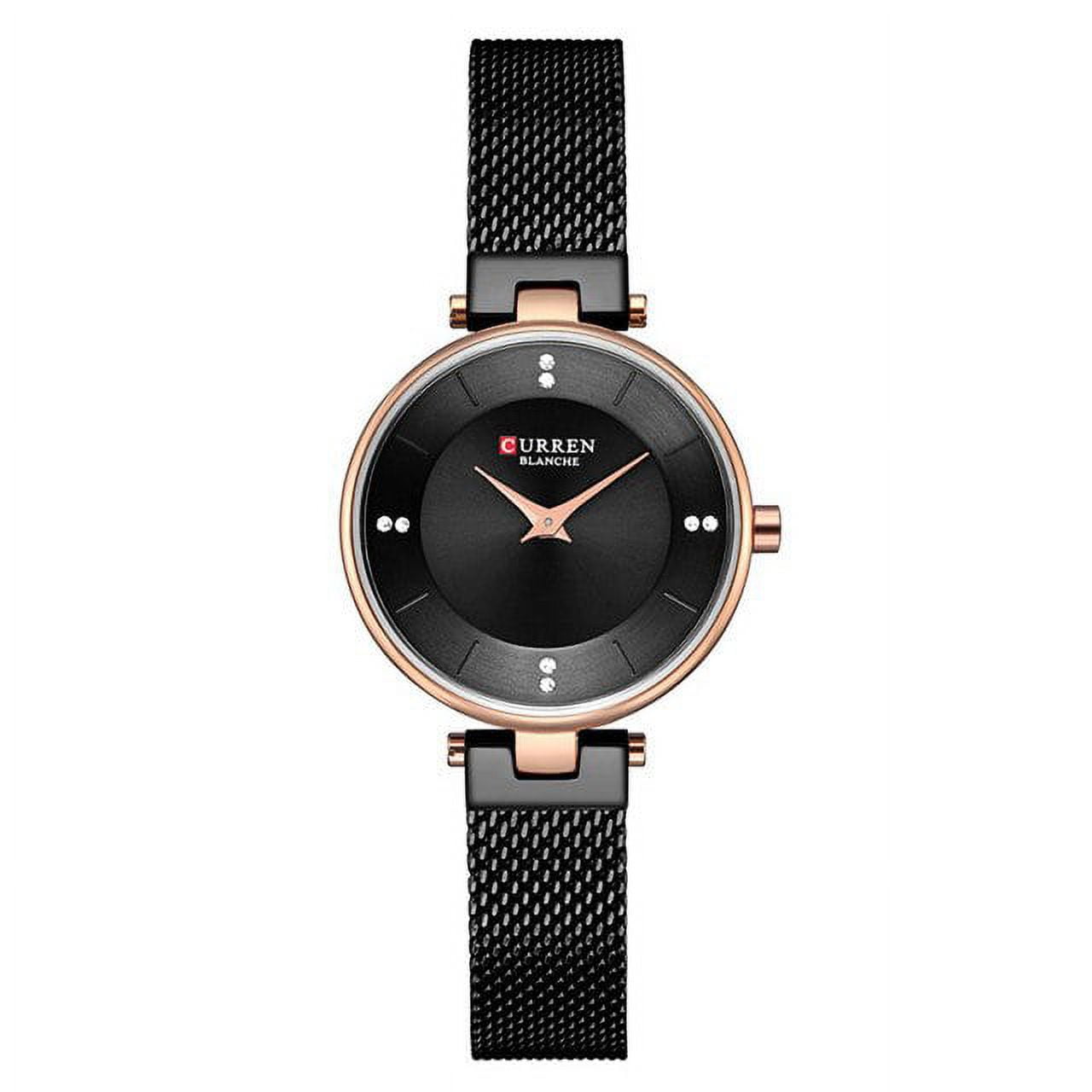 Classic Black Ladies Watches With Rhinestone Women's Fashion Steel Mesh ...