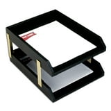 Classic Black Leather Front-load Letter Trays with Gold Stacking Posts ...