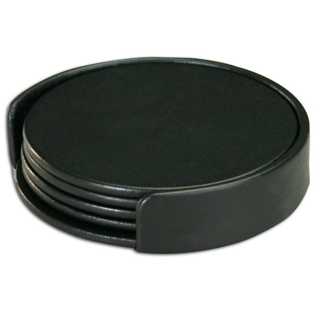 Classic Black Leather Round Coaster Set - Walmart.com