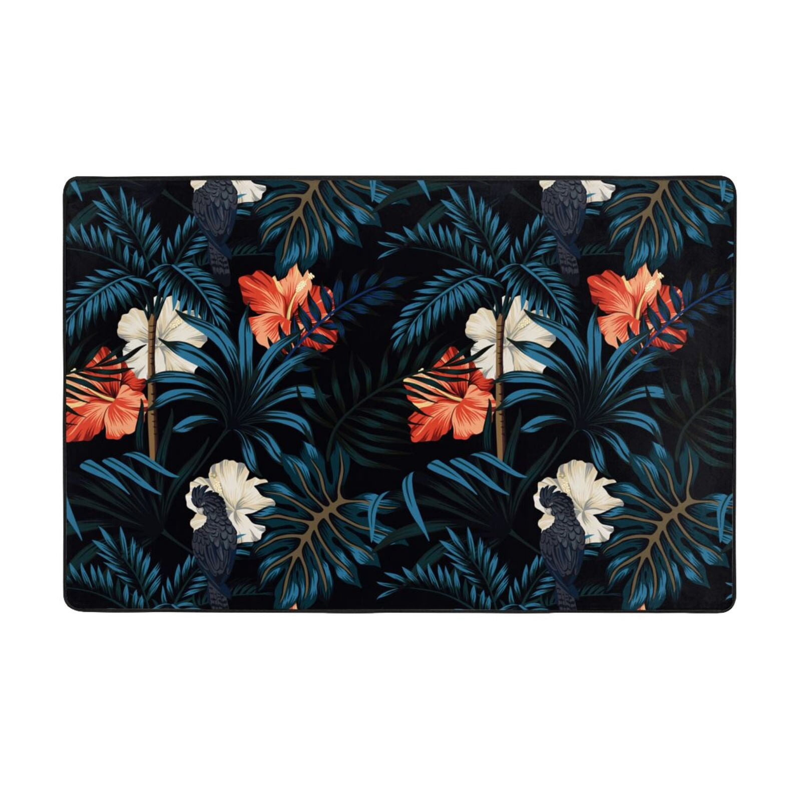 Classic Black Parrot Plant Flower Shaggy Area Rug, Rugs for Living Room ...