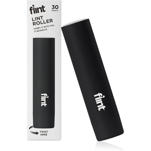 Classic Black Retractable Mini Lint Roller with 30 Extra Sticky Sheets ...