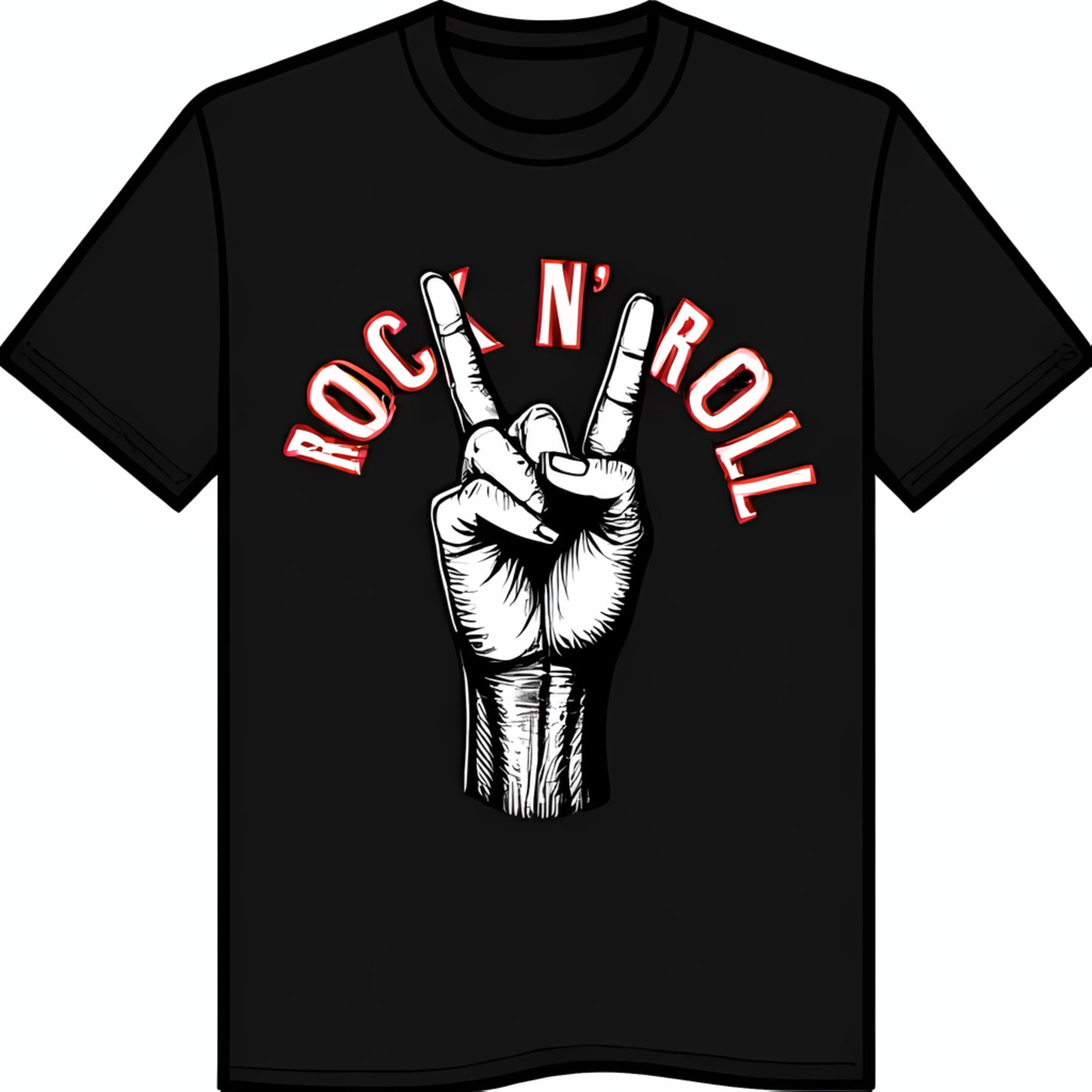 Classic Black T-Shirt with Bold Peace Sign Graphic & 'Rock N' Roll ...