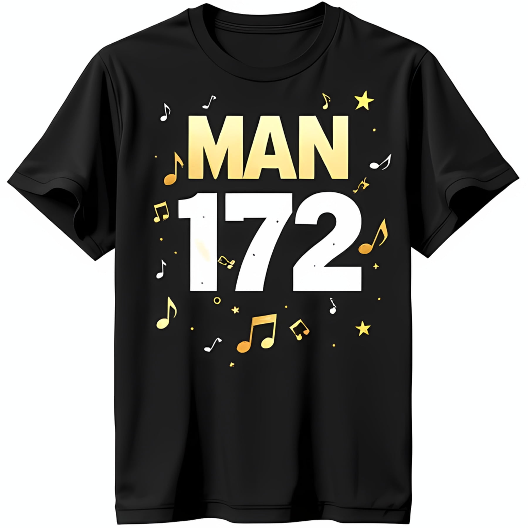 Classic Black T-Shirt with Gold & White 'MAN 172' Graphic 50th Birthday ...