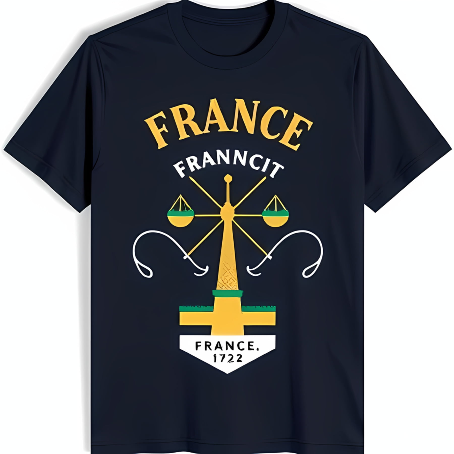 Classic Black T-Shirt with Graphic Design of Yellow Tower & Scales ...