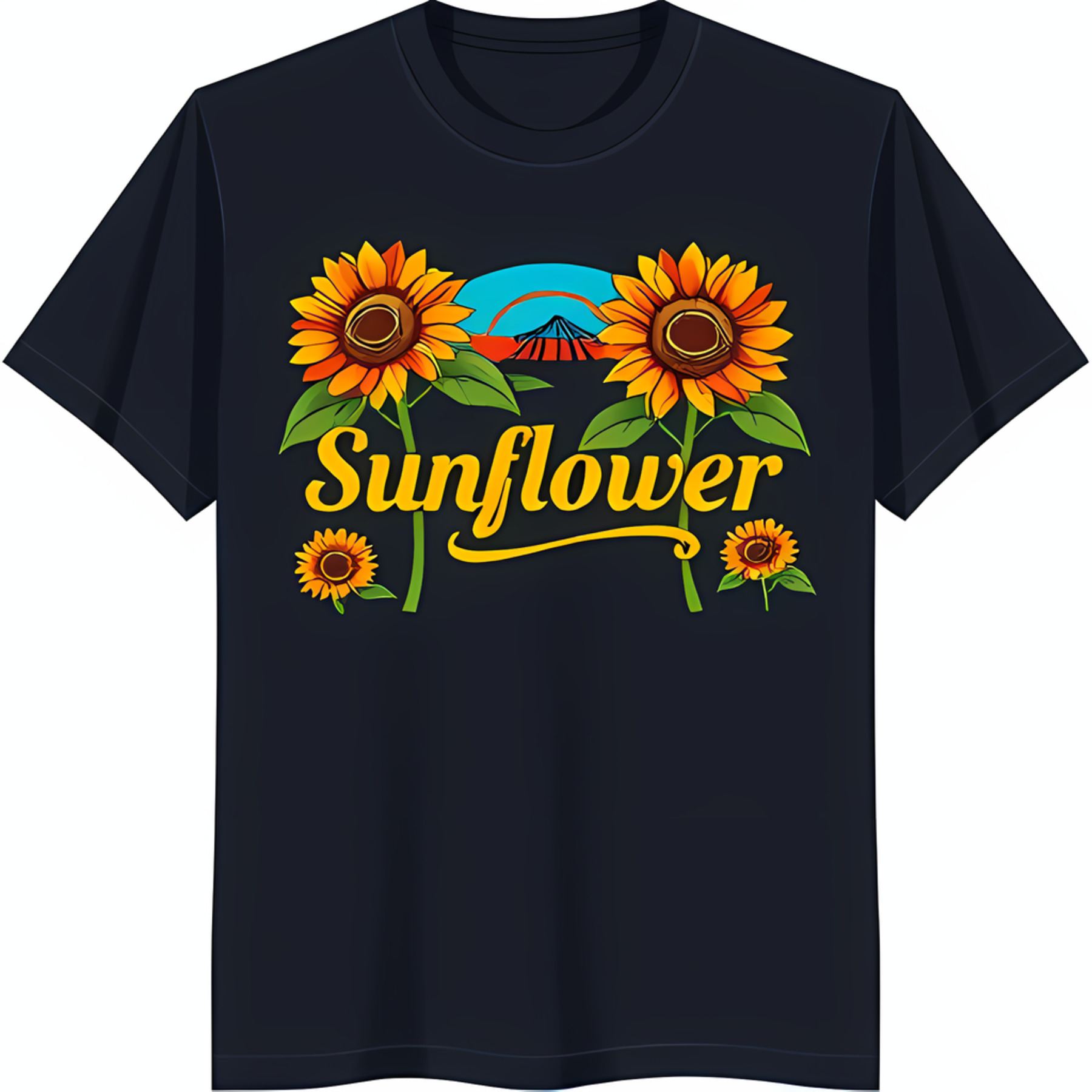 Classic Black T-Shirt with Vibrant Yellow Sunflower Chest Graphic ...