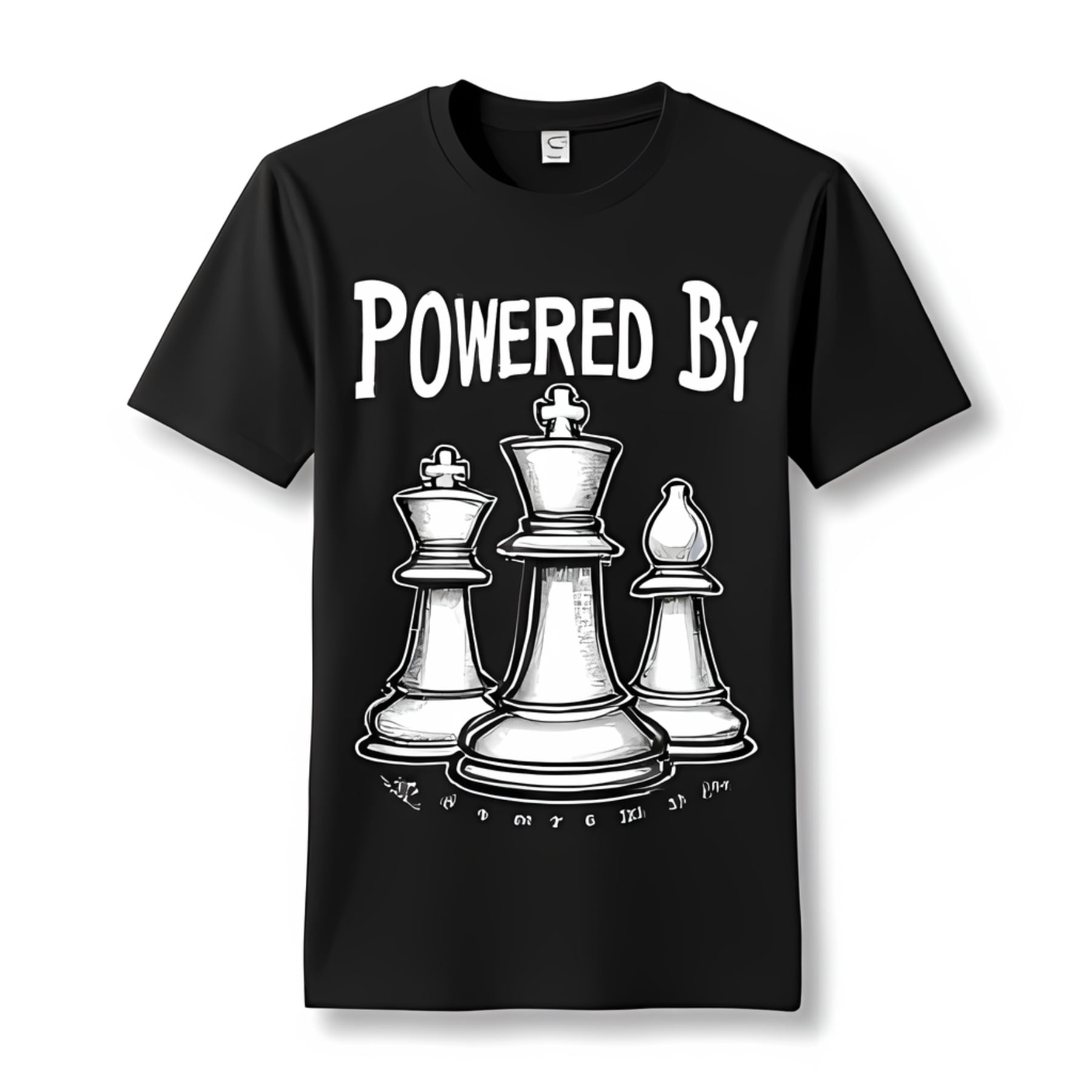 Classic Black T-Shirt with White Chess Pieces Design King Queen Bishop ...