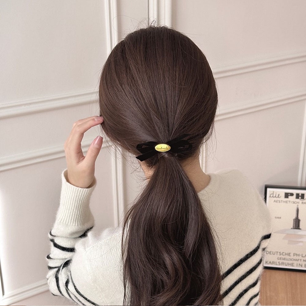 Classic Velvet French Bow Hair Clip Black Vintage Design for Bangs and ...