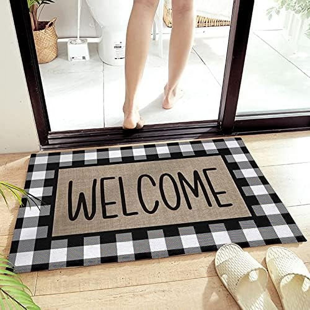 Classic Black White Buffalo Check Plaid Entrance Door Mat, Funny ...