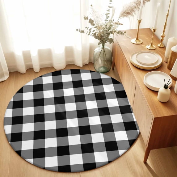Classic Black and White Buffalo Check Round Area Rug 3ft,Living Room ...