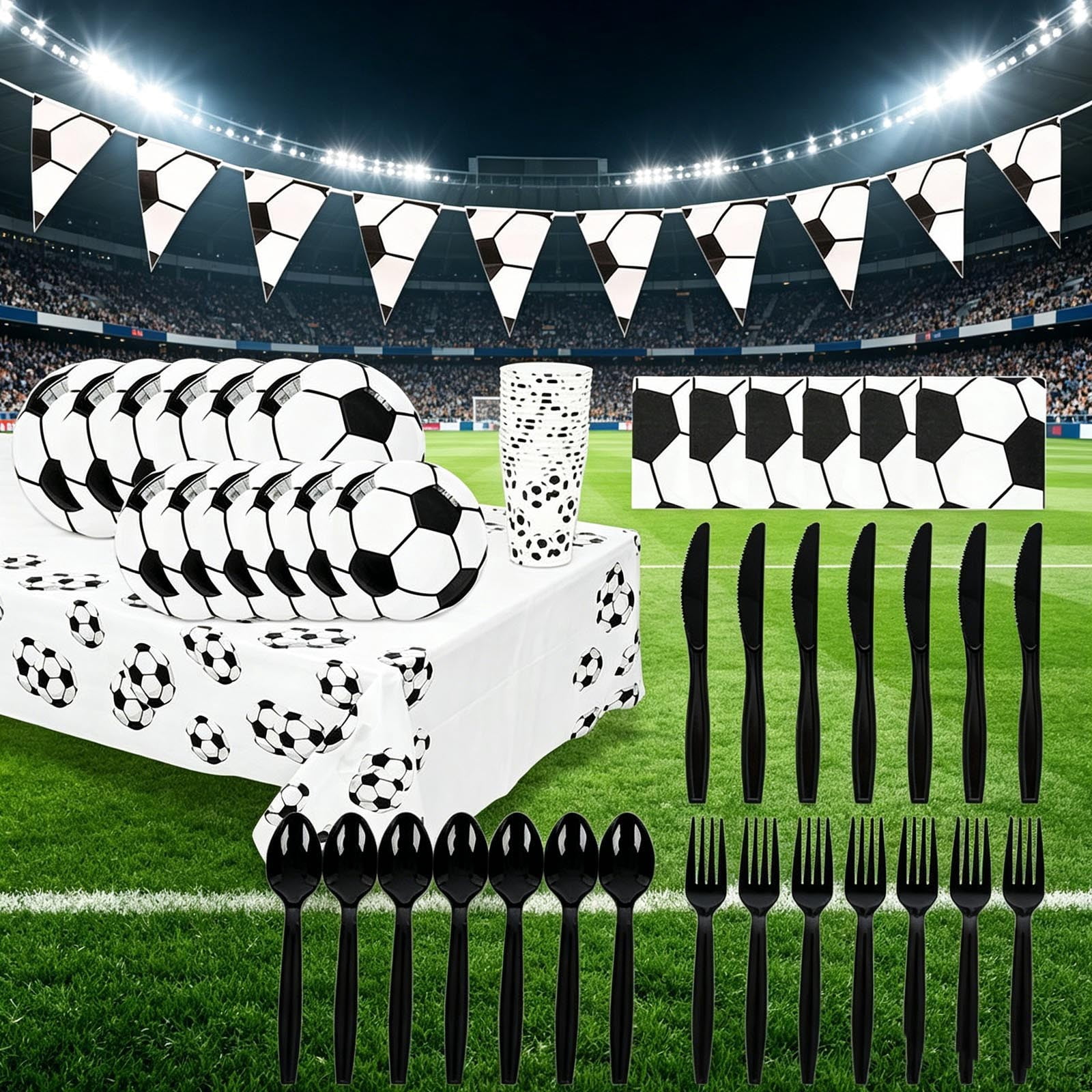 Classic Black and White Football Themed Disposable Paper Tableware Set ...