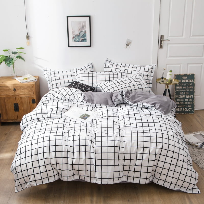Classic Black White Grid Bedding Set Fashion Single Double Bed Linens ...