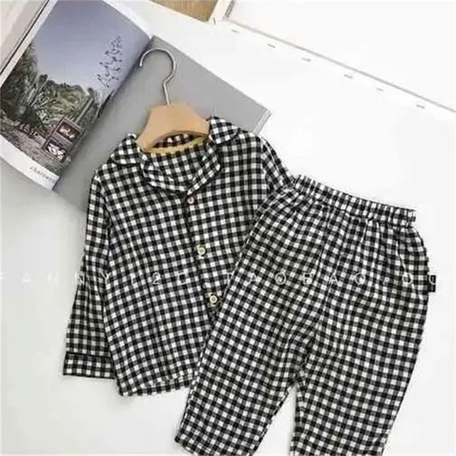 Classic Black White Grid Pajamas Sets Boys Baby Nighty Two-Piece Summer ...