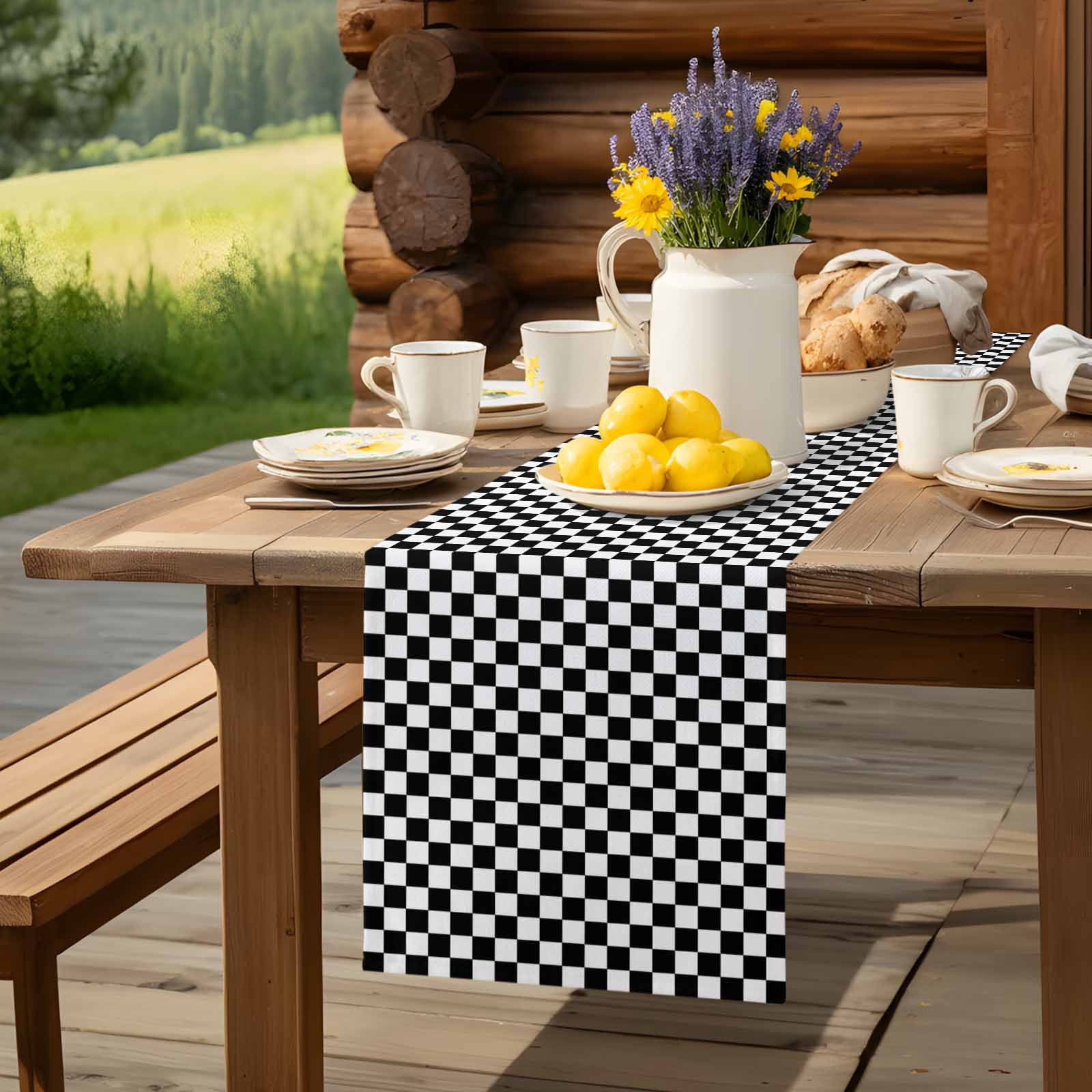 Classic Black White Plaid Table Runner 60 Inch Long Chess Board Theme ...