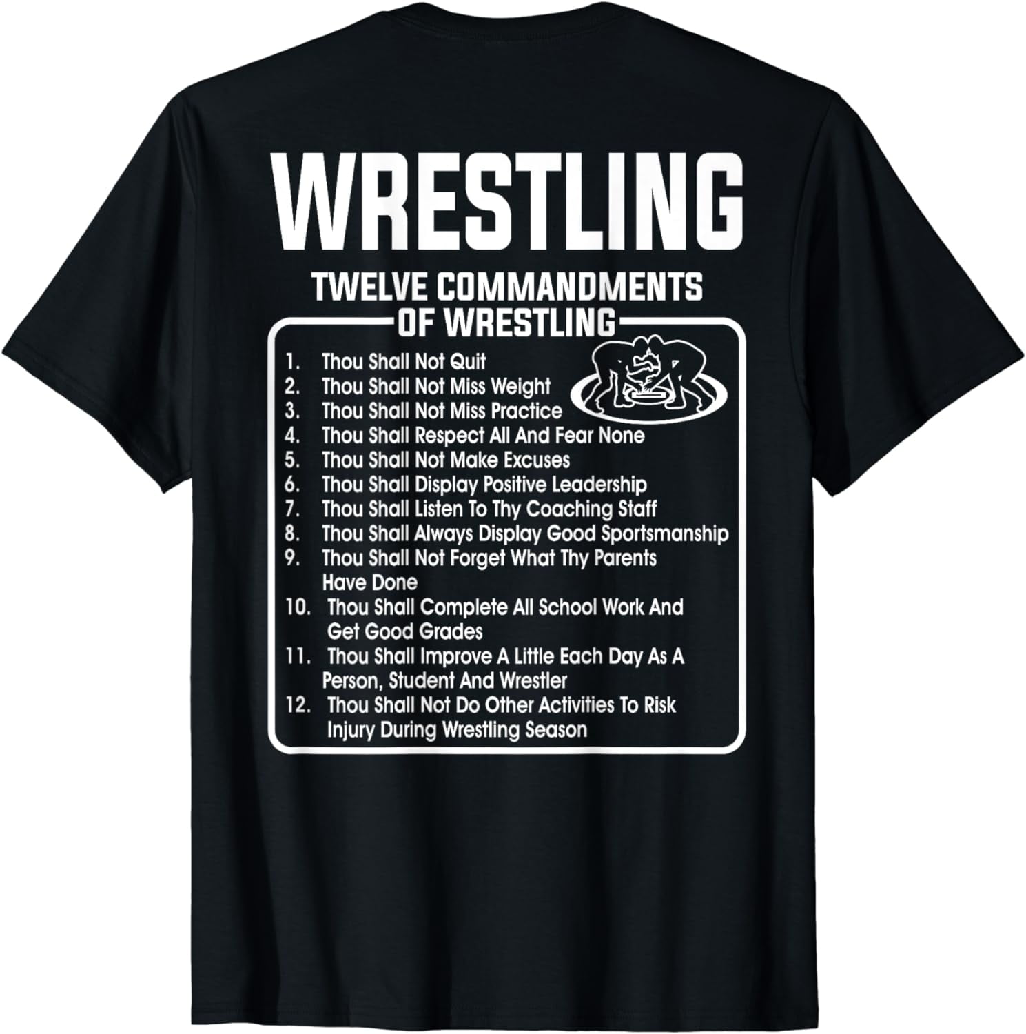 Classic Black Wrestling T-Shirt: 12 Commandments Crew Neck, Adult ...
