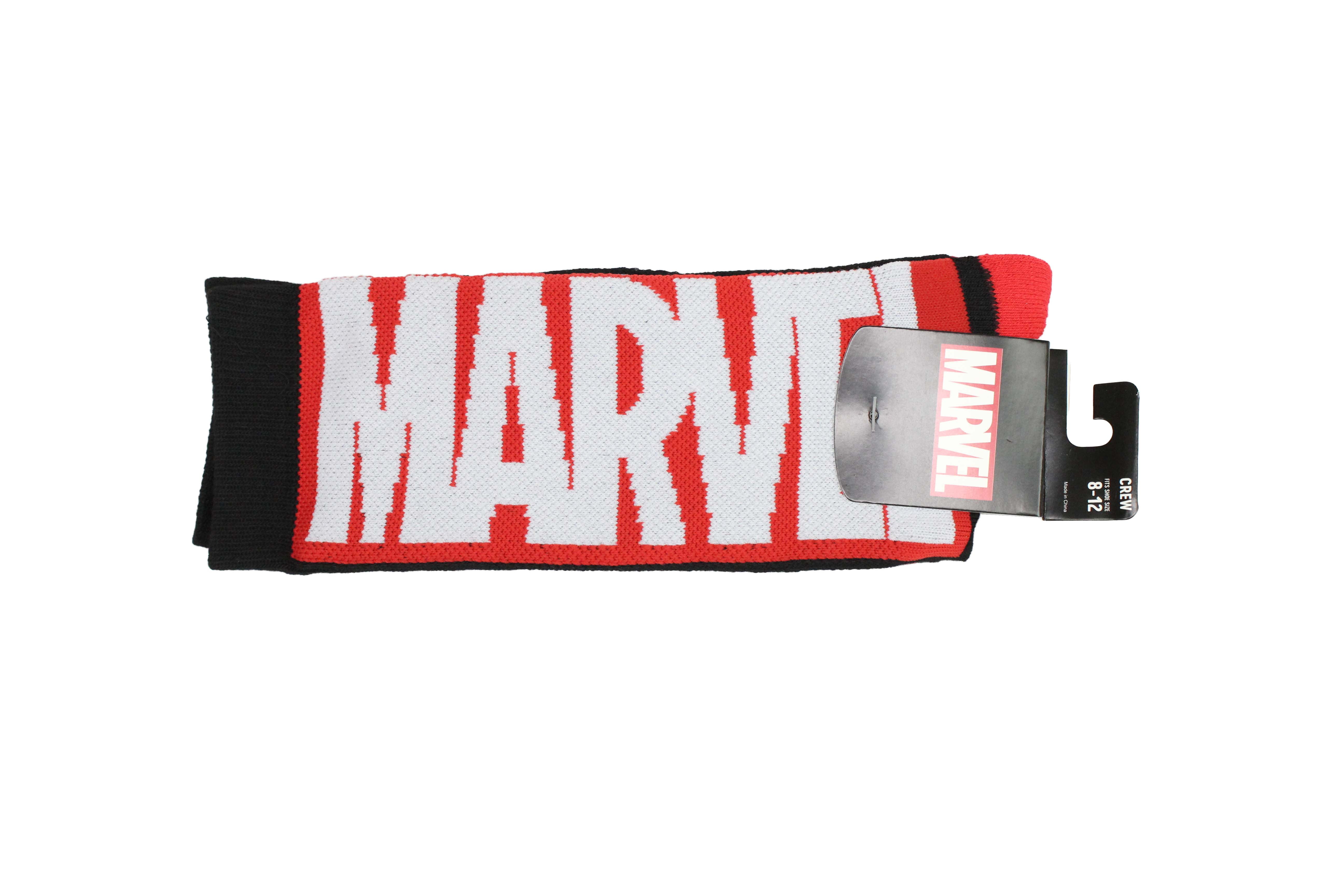 Classic Black and Red Marvel Block Letter Logo Mens Athletic Crew Socks ...