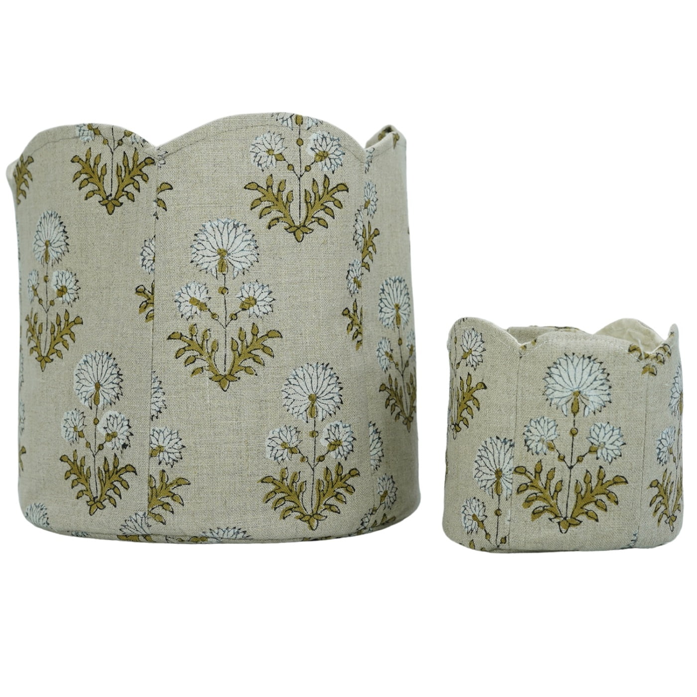 Classic Block Printed Thick Linen Basket, small medium and large size ...