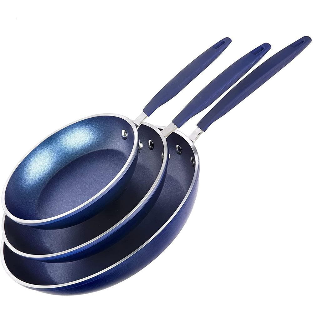 Classic Blue 3-Piece Aluminum Nonstick Mineral and Diamond Triple ...