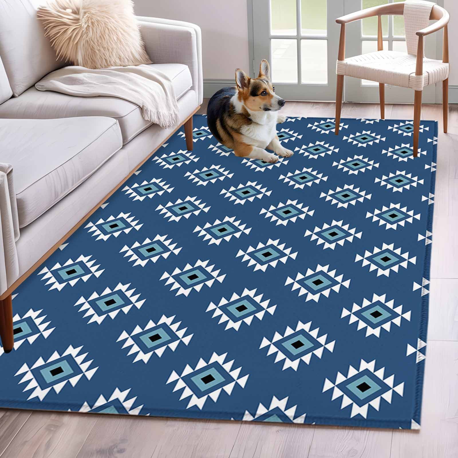 Classic Blue Pattern Area Rugs 3x5 ft Abstract Tribal Aztec Western ...