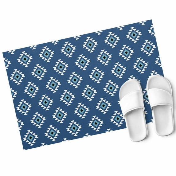 Classic Blue Pattern Door Mat Abstract Tribal Aztec Western Non Slip ...
