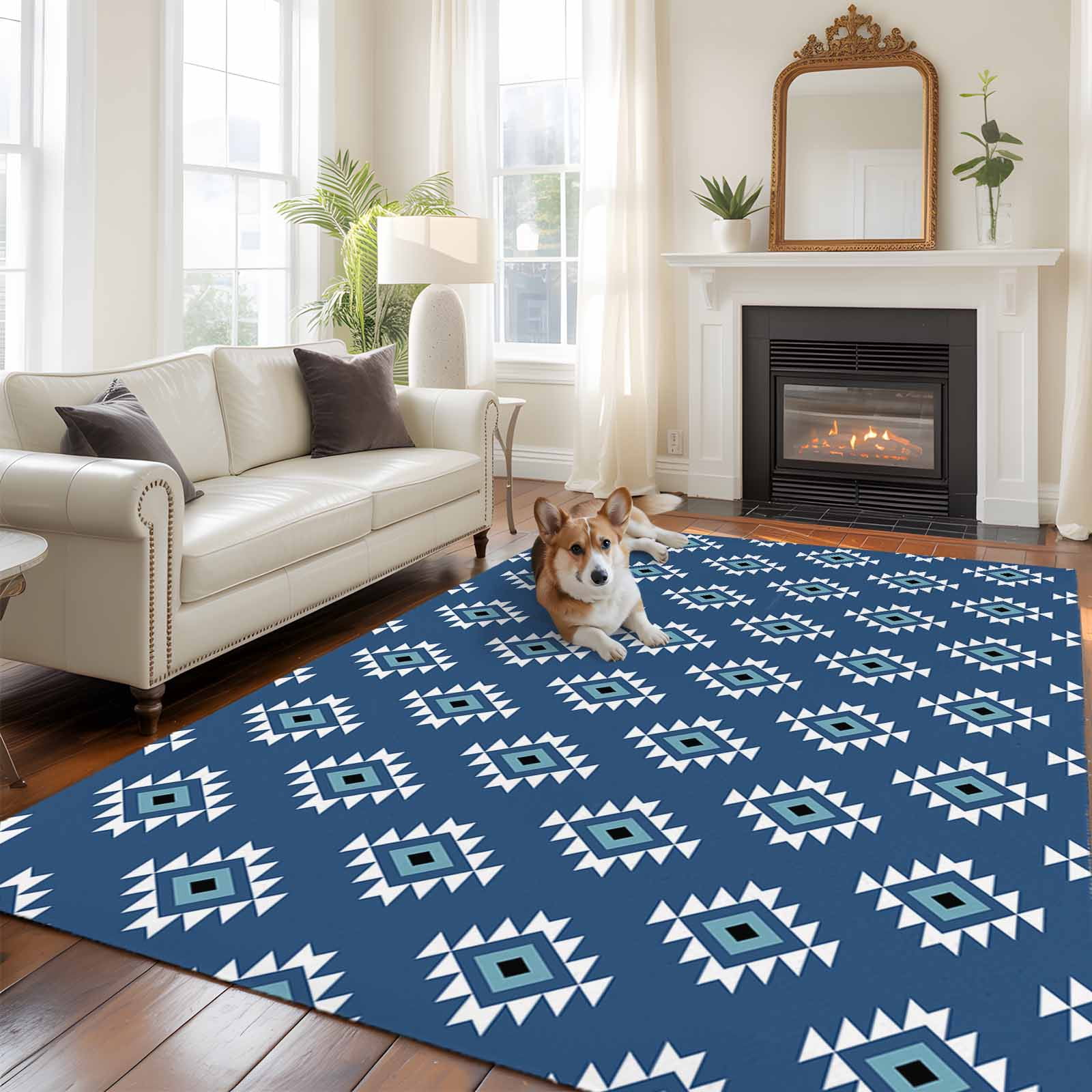 Classic Blue Pattern Large Area Rugs 8x10 ft Abstract Tribal Aztec ...