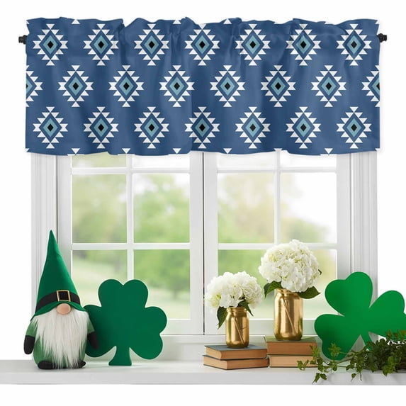 Classic Blue Pattern Valances for Windows, Abstract Tribal Aztec ...