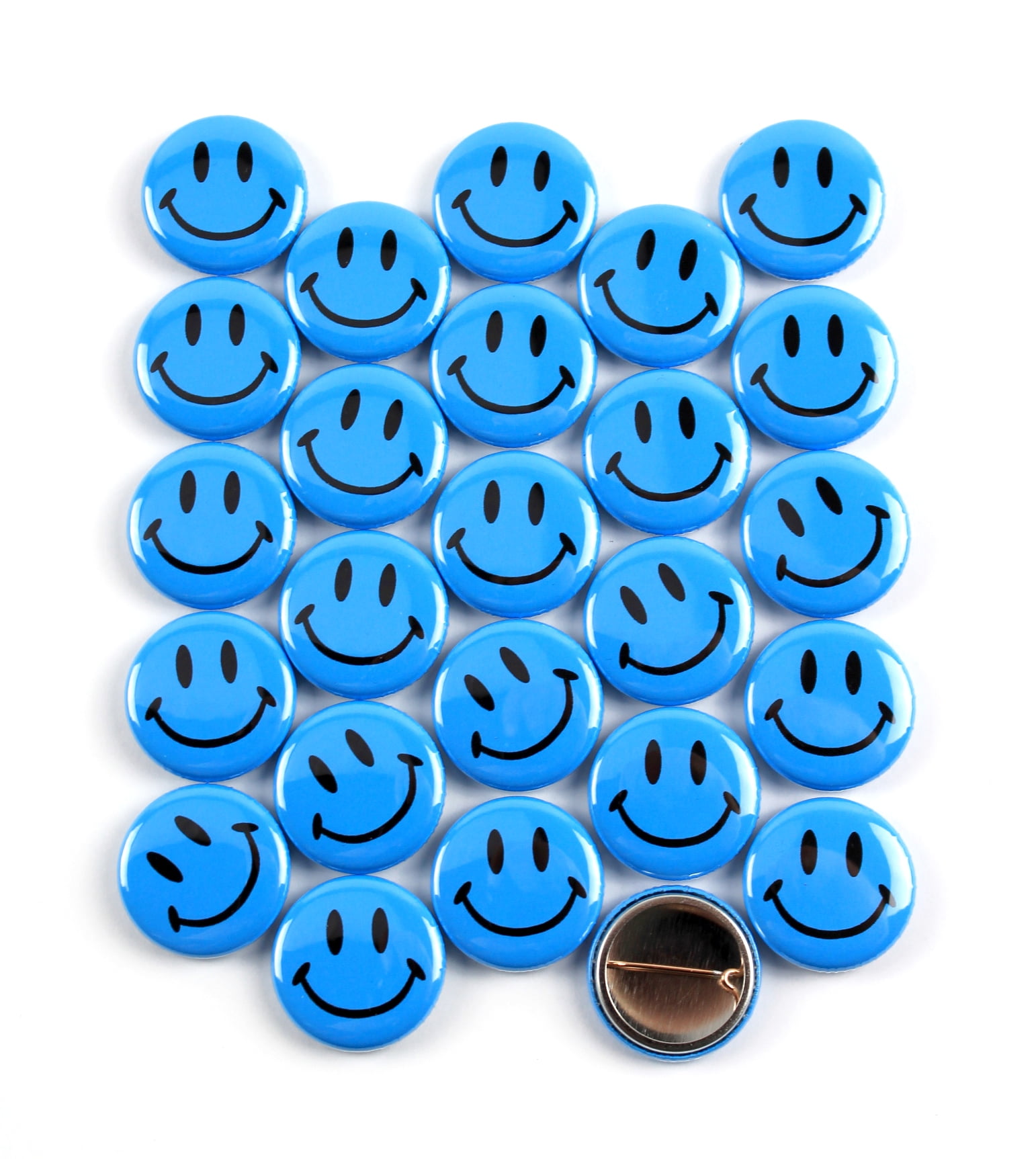 Classic Blue Smiley Face Pinback Button Badges - 1 Inch - 25 Pack ...