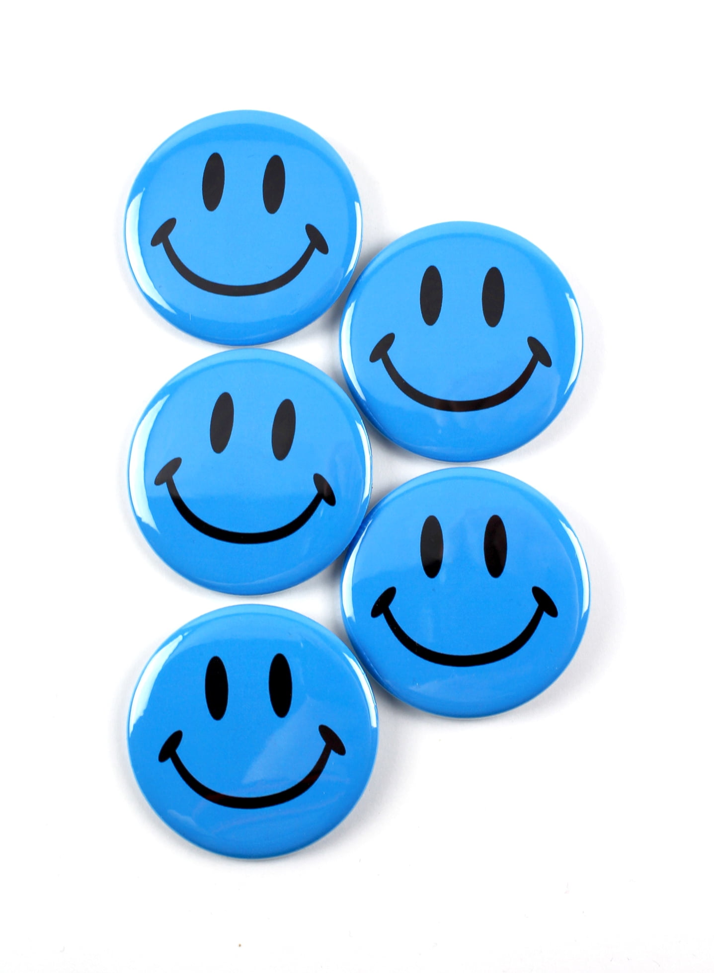 Classic Blue Smiley Face Pinback Button Badges - 2.25 Inch Round - 5 ...