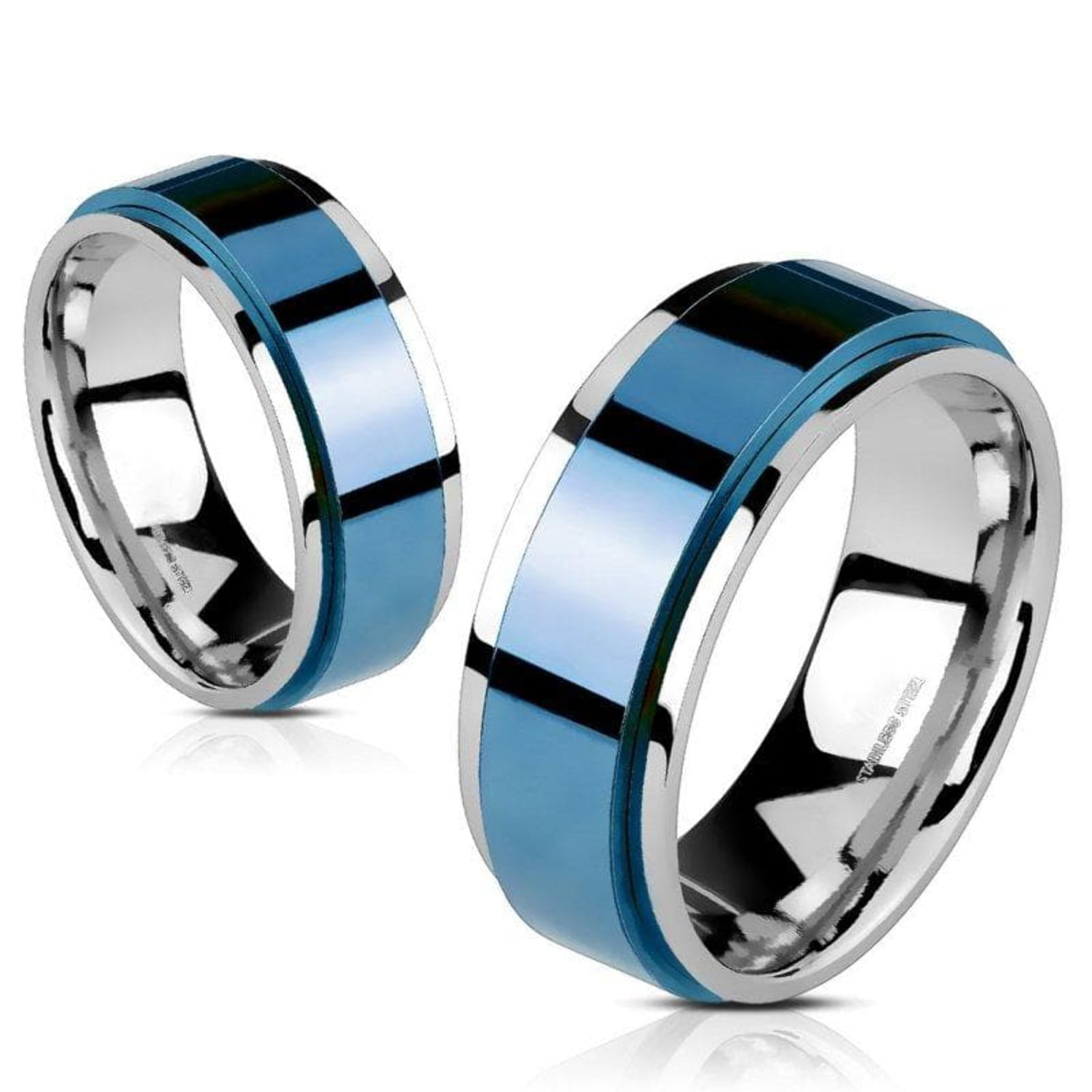 Classic Blue Spinner Ring Stainless Steel Anti-Anxiety Fidget Band ...