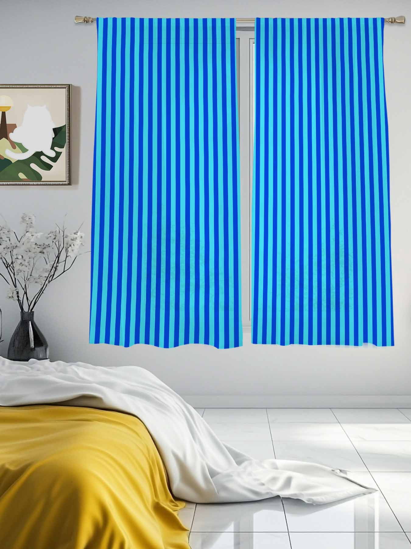 Classic Blue Striped Chiffon Sheer Curtains 63 Inches Long Modern ...