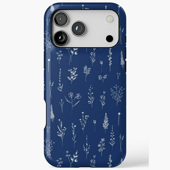 Classic Blue Wildflowers Pattern Art iPhone Case 17 through 11 Pro Max ...