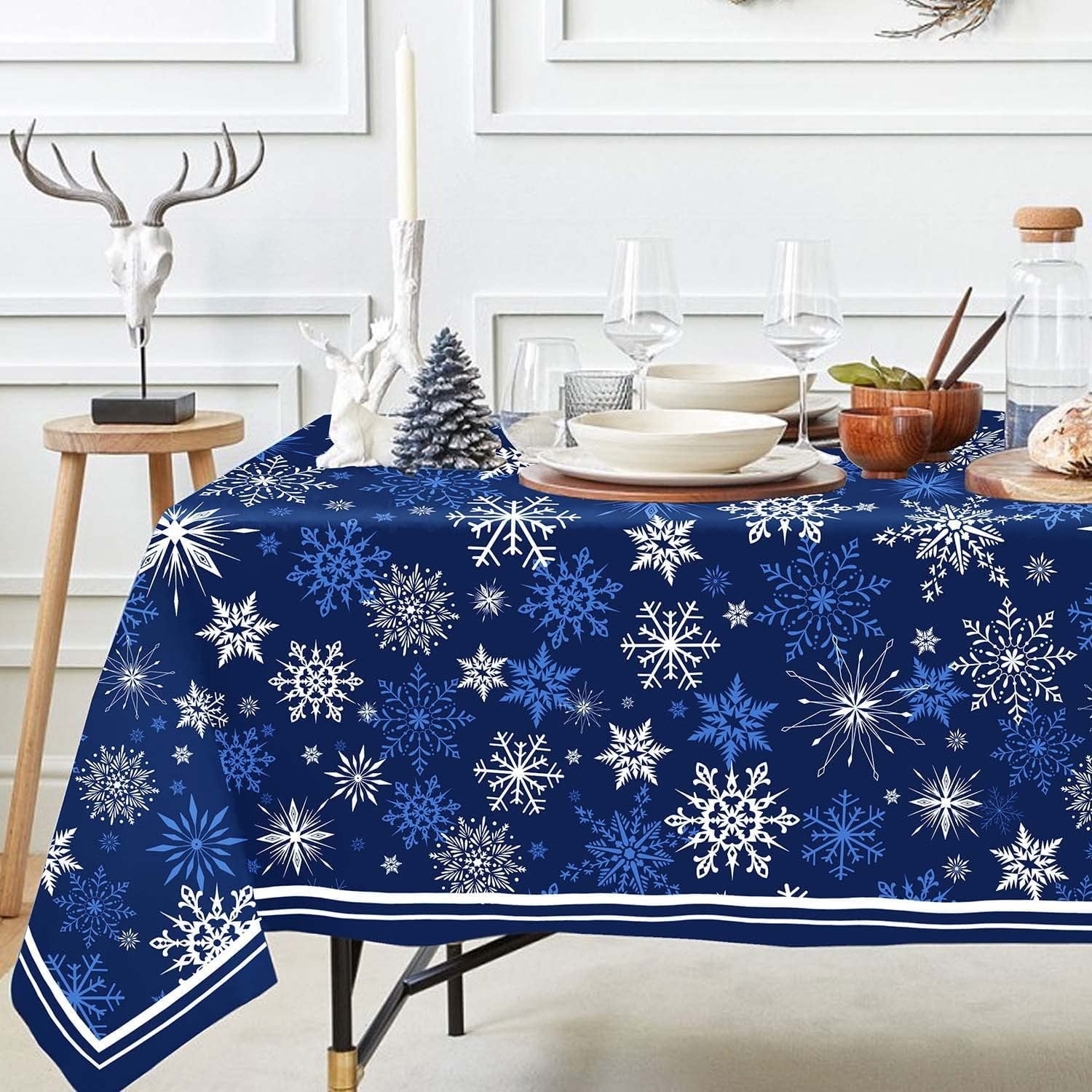 Neocular Store Blue Winter Snowflake Tablecloth, Easy Care, 60" x 84 ...