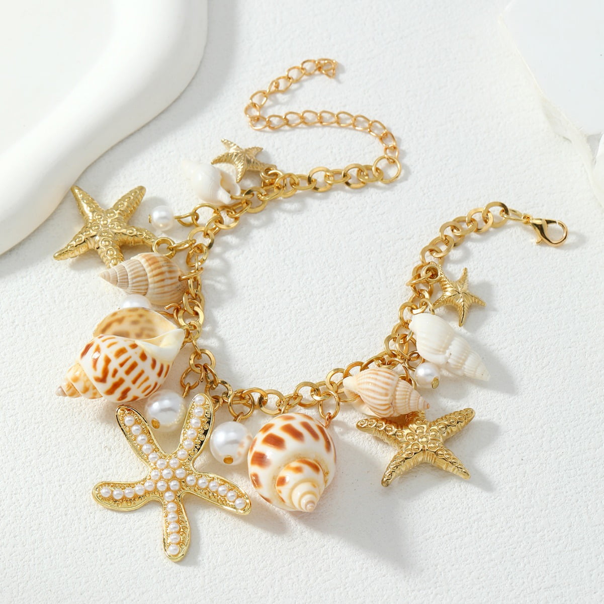 Classic Bohemian Beach Vacation Style Starfish Conch Faux Pearl Pendant ...