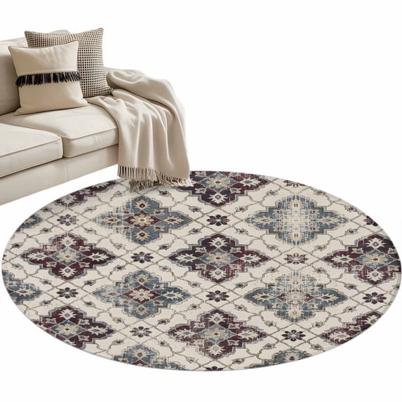 Classic Boho Round Rug 4ft Washable Circle Entryway Rugs Non Slip Beige ...
